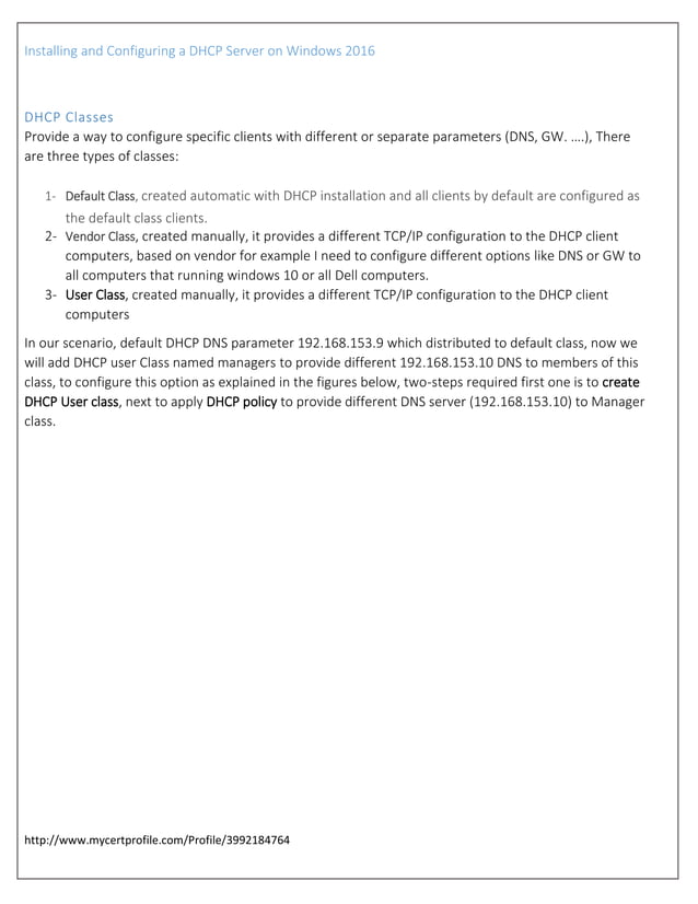 Installing and configuring a dhcp on windows server 2016 step by step | PDF