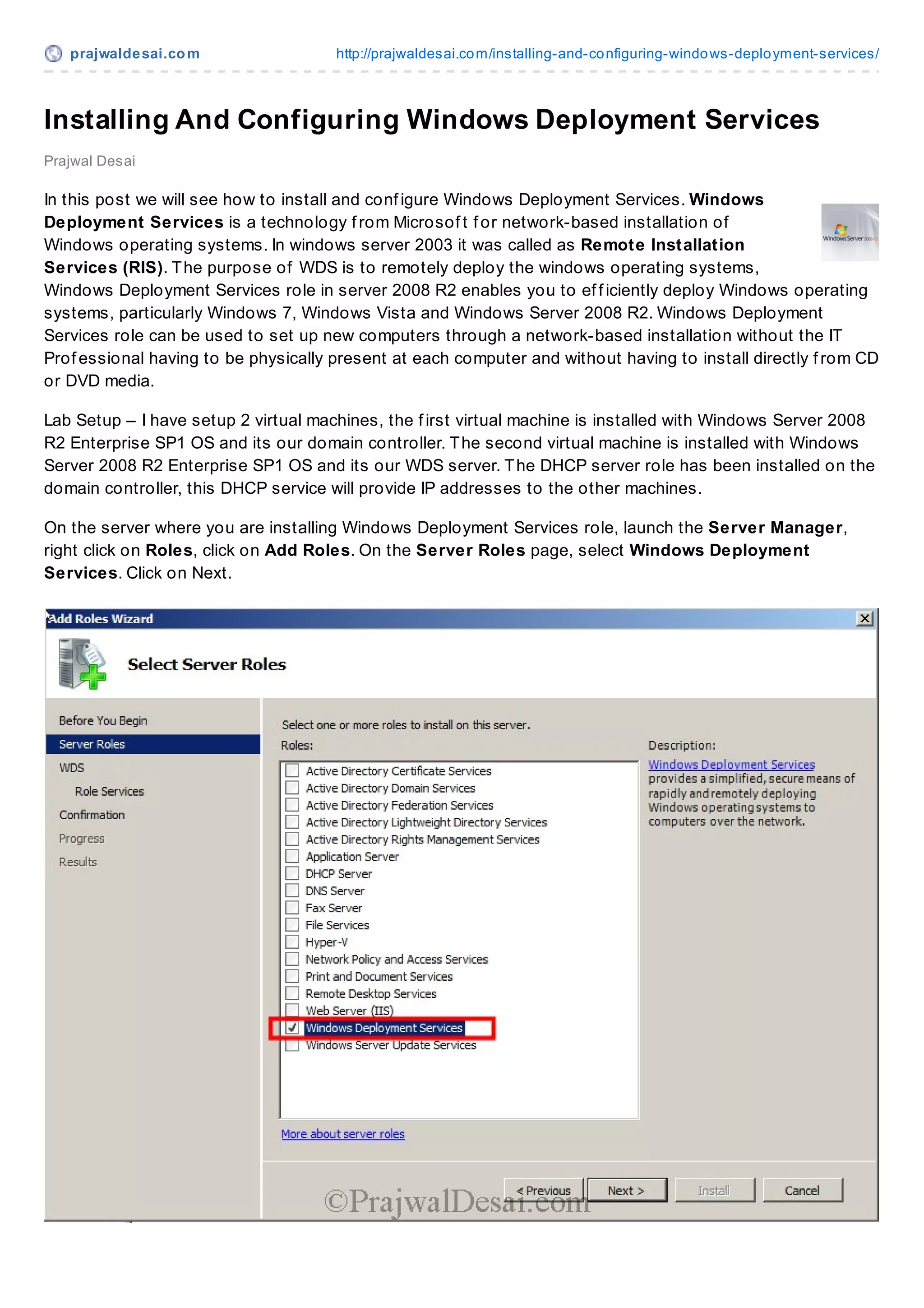 Installing And Configuring Windows Deployment Services Pdf Operating Systems Computer
