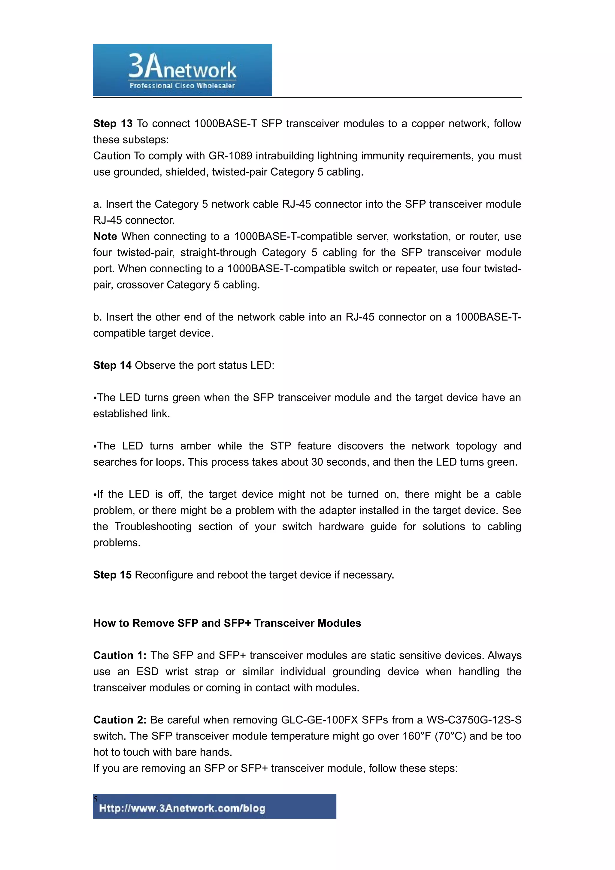 Installing and removing sfp and sfp+ transceiver modules | DOC