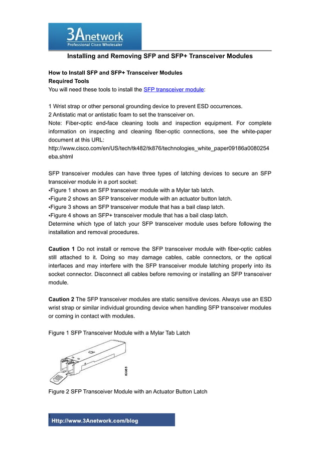 Installing and removing sfp and sfp+ transceiver modules | DOC | Computer Peripherals | Computing