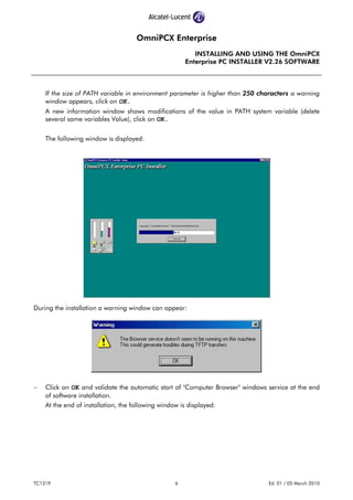 Installing and using the omni pcx enterprise pc installer v2.26 software | PDF