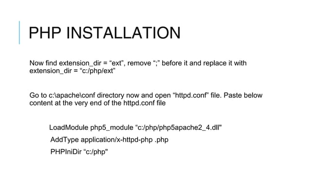 Installing apache and php | PPT | Programming Languages | Computing