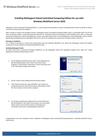 Installing net support school centralized computing edition in a windows multipoint environment ...