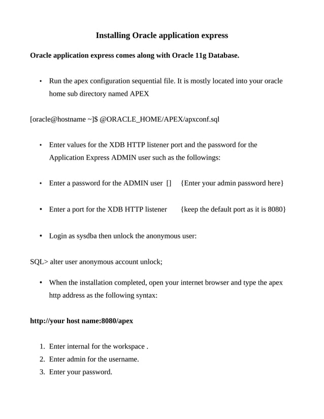 Installing oracle apex | PDF