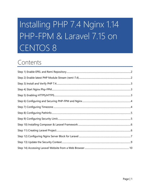 Installing Php 7 4 Nginx Laravel 7 X On Centos 8 Pdf