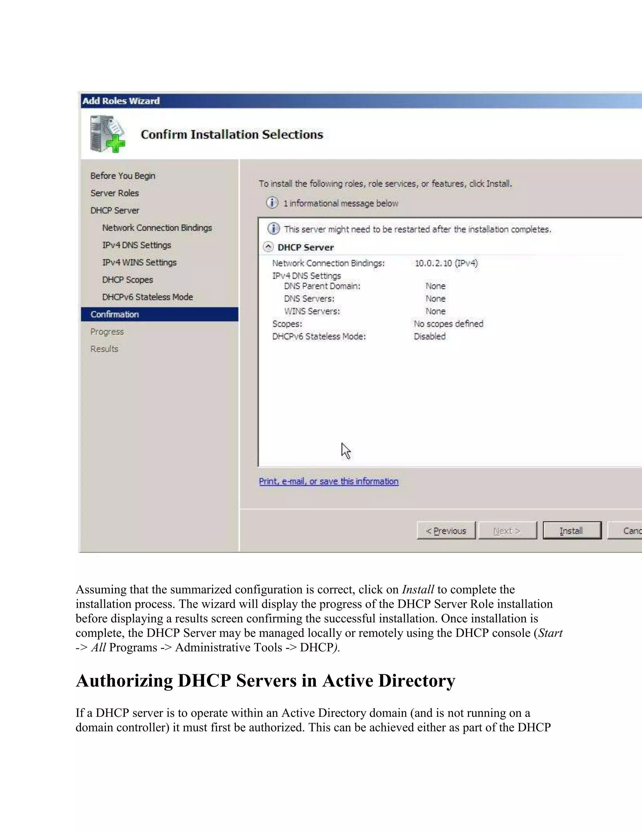 Installing the dhcp server role | PDF