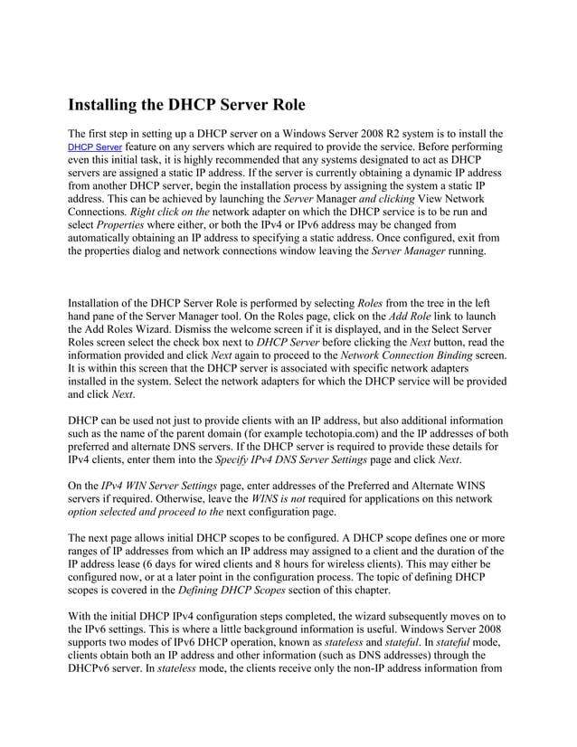 Installing the dhcp server role | PDF