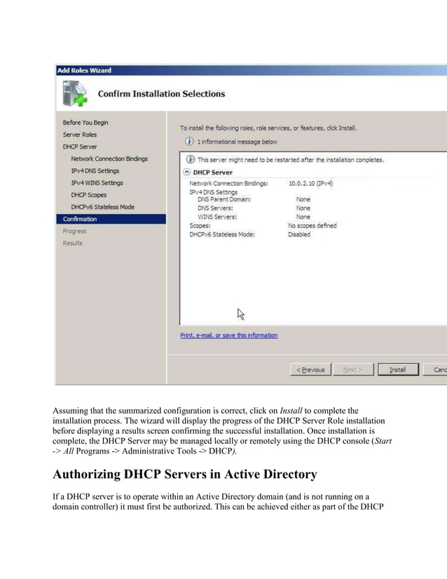 Installing the dhcp server role | PDF
