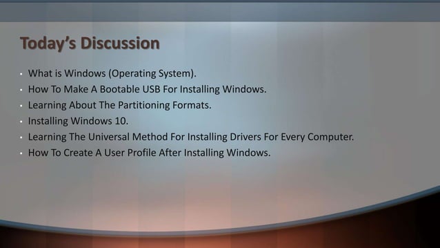 Installing windows 10 and creating a bootable usb | PPTX