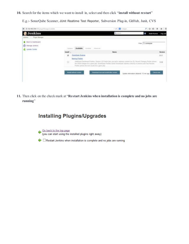Install jenkins and sonar qube integration | PDF