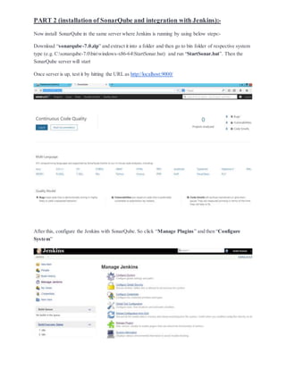 Install jenkins and sonar qube integration | DOCX | Computing | Technology & Computing