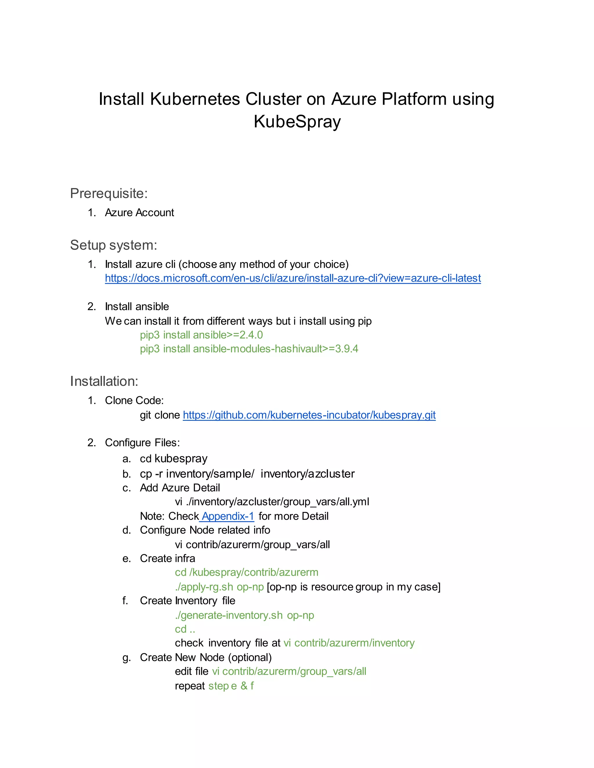 Install Kubernetes Cluster On Azure Platform Using Kubespray Pdf