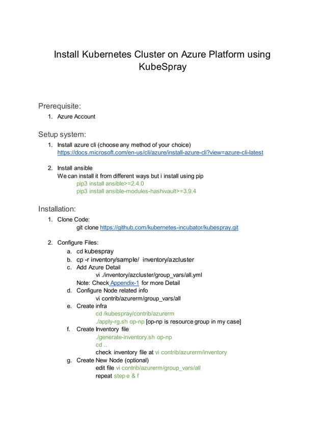Install Kubernetes Cluster On Azure Platform Using Kubespray Pdf