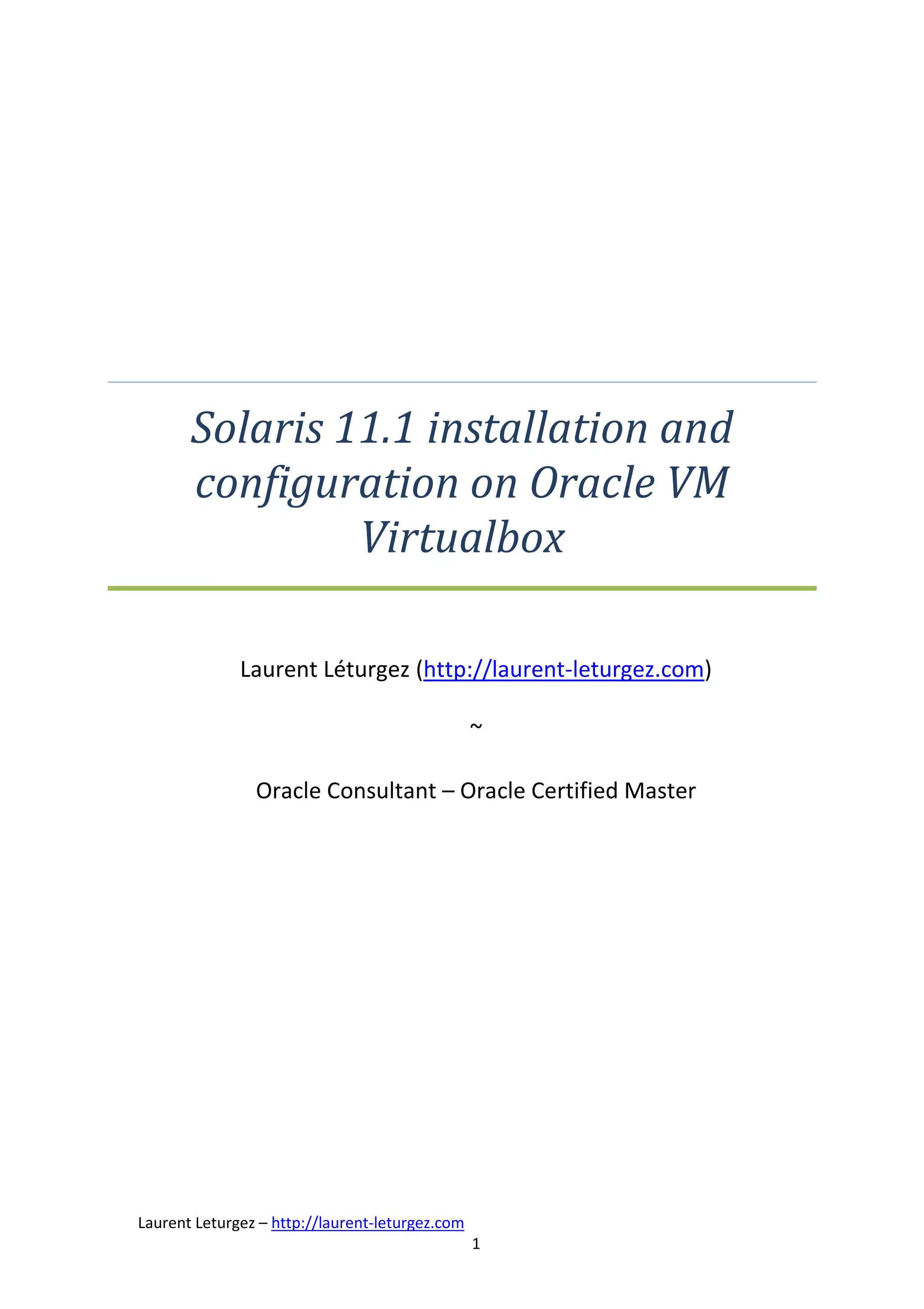 Install Solaris 11.1 on a Virtualbox VM | PDF