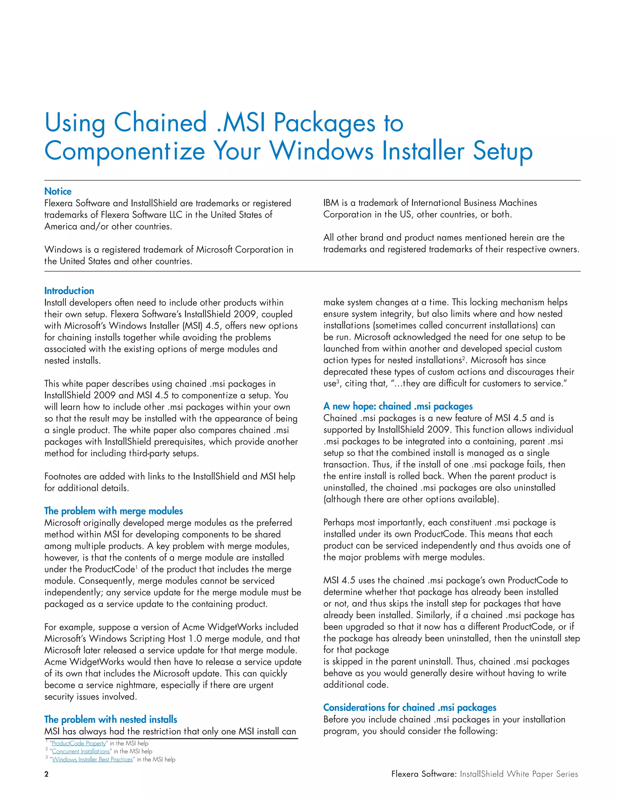 Using Chained .MSI Packages to Componentize Your Windows Installer Setup | PDF