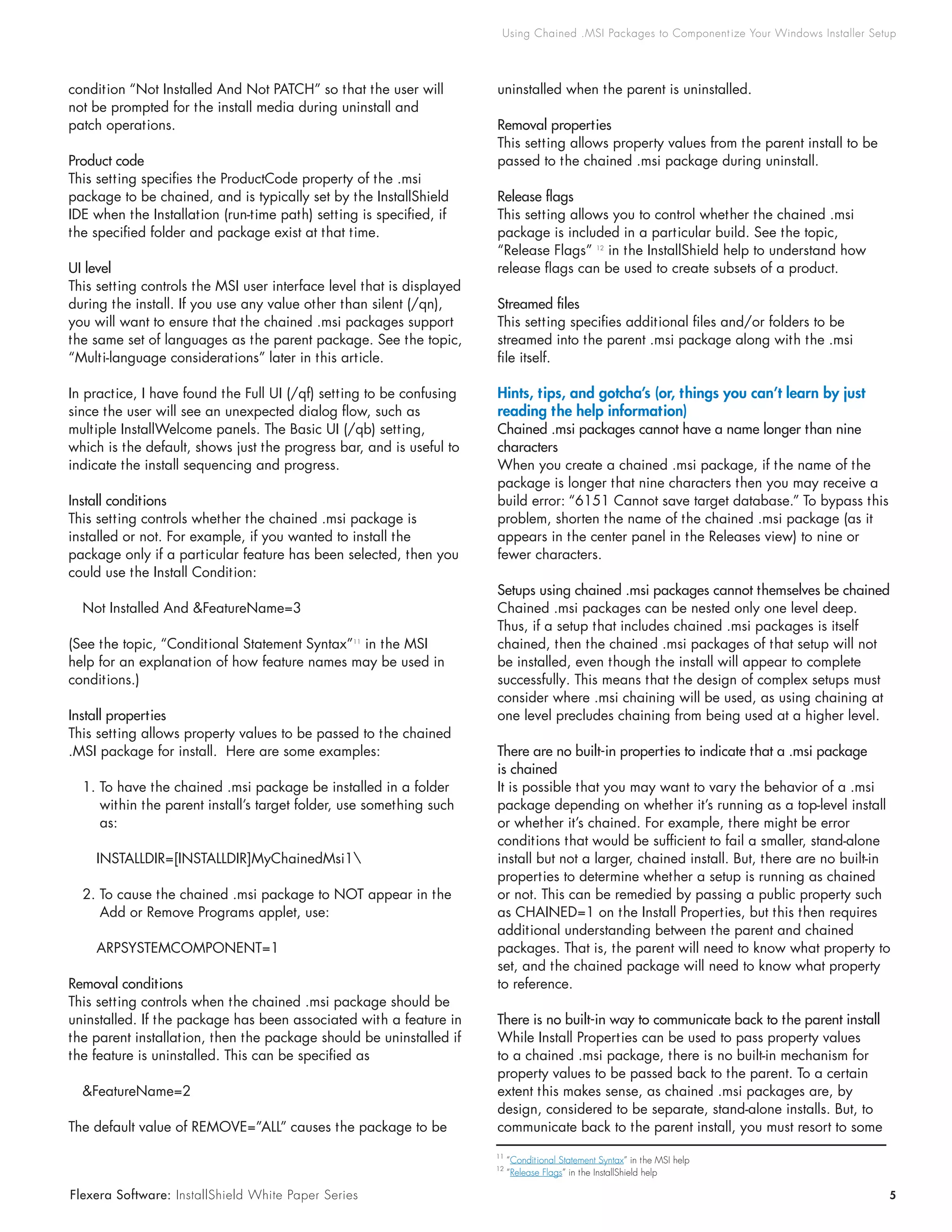 Using Chained .MSI Packages to Componentize Your Windows Installer Setup | PDF