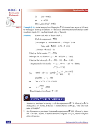 Instalment buying /COMMERCIAL MATHEMATICS | PDF