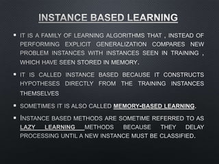 Instance based learning and feature selection | PPT