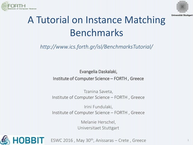 Instance Matching Benchmarks For Linked Data Eswc 2016 Tutorial Pdf Databases Computer