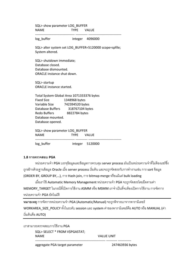 การเพิ่มประสิทธิภาพ Instance memory - Oracle 11G | PDF