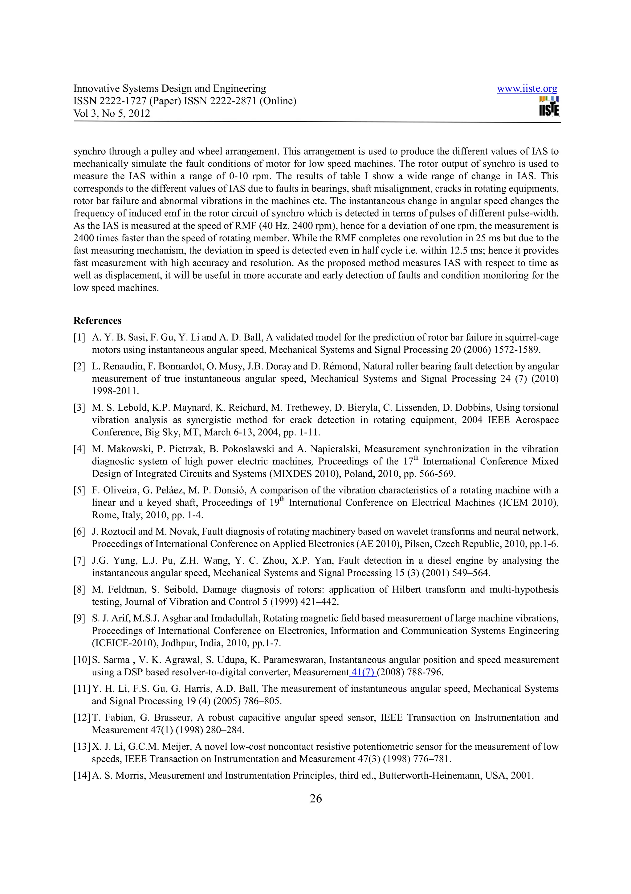 Instantaneous Angular Speed Measurement For Low Speed Machines Pdf