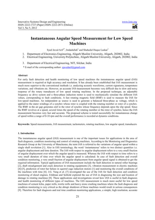 Instantaneous angular speed measurement for low speed machines | PDF