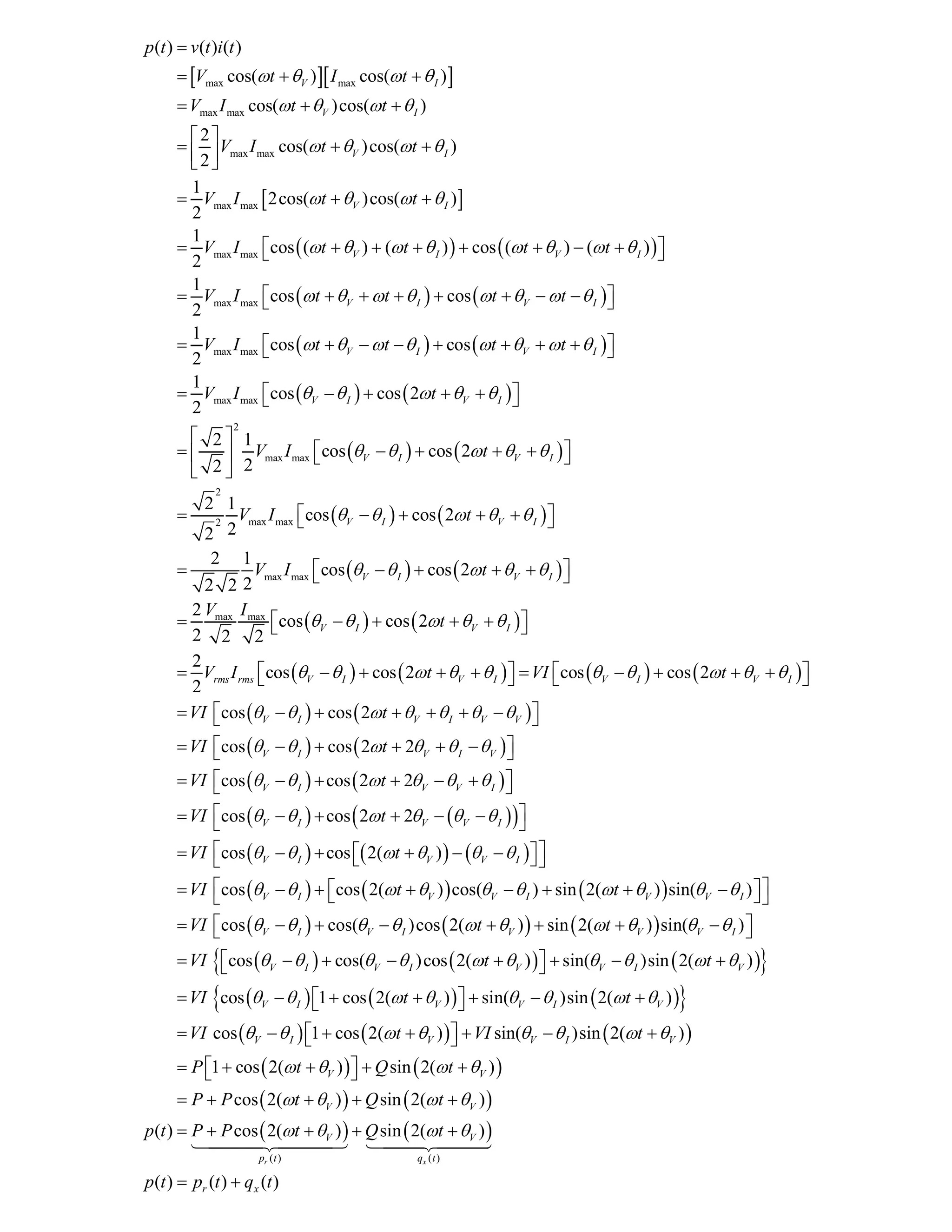 Instantaneous Power using Cosine Function Description | PDF