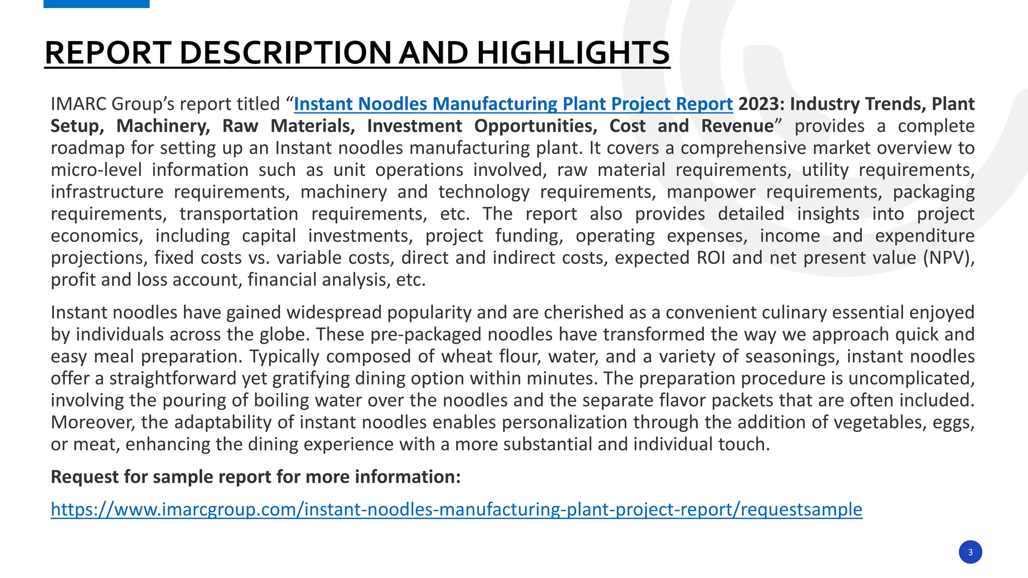 Project Report on Instant Noodles Manufacturing Plant | PPTX