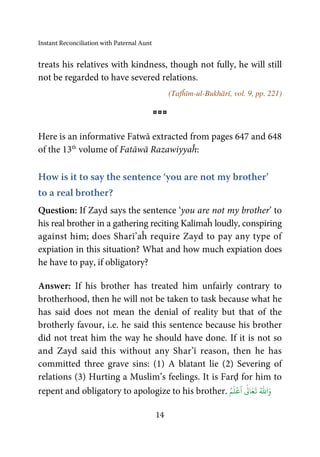Islamic Book in English: Instant Reconciliation with Paternal Aunt | PDF