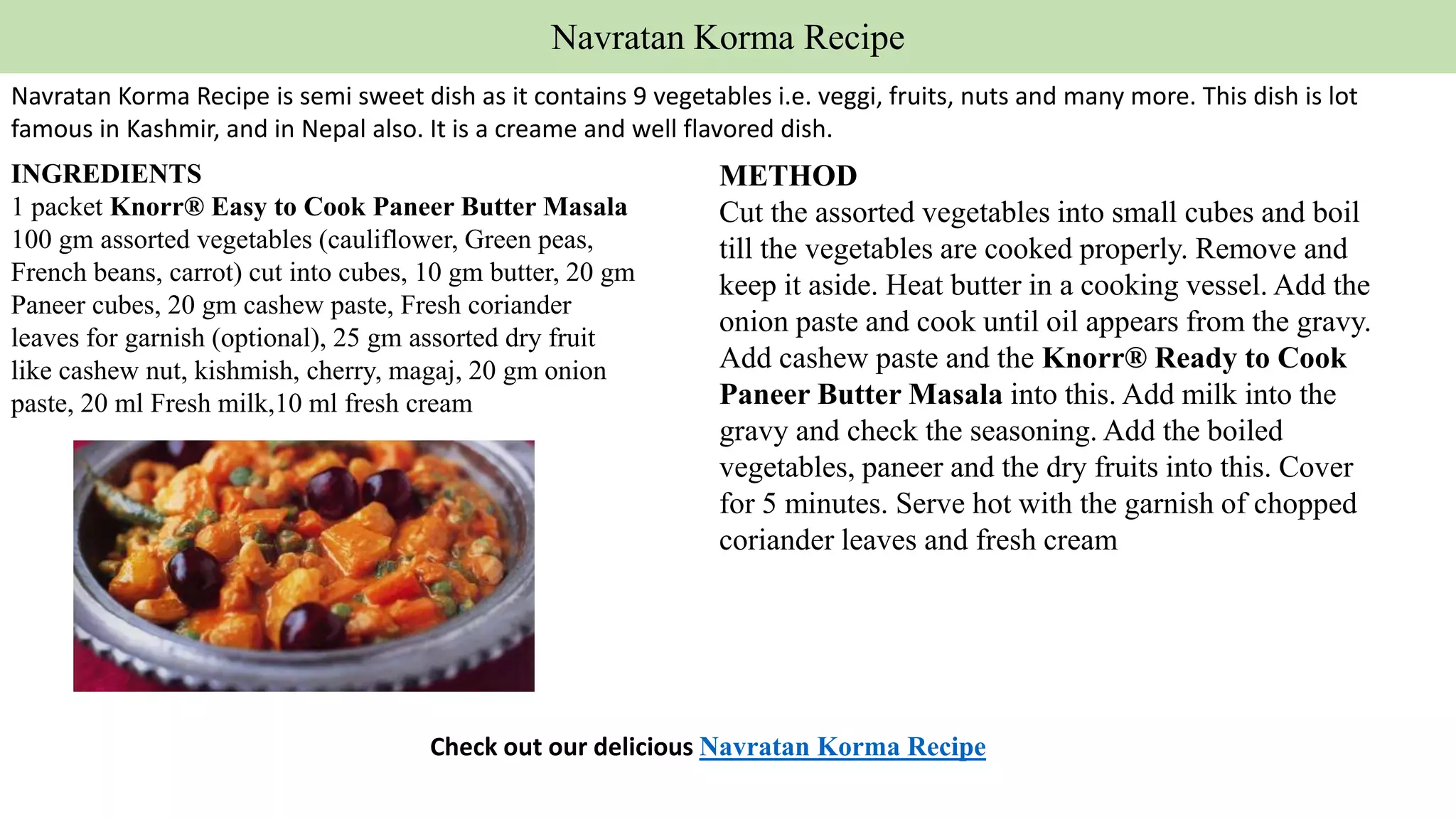 Knorr- 4 Instant vegetarian dishes | PPT