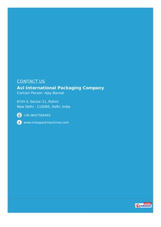 Avi International Packaging Company, New Delhi, Pack Machines | PDF