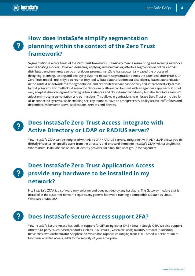 Frequently Asked Questions on InstaSafe Zero Trust Solutions | PDF