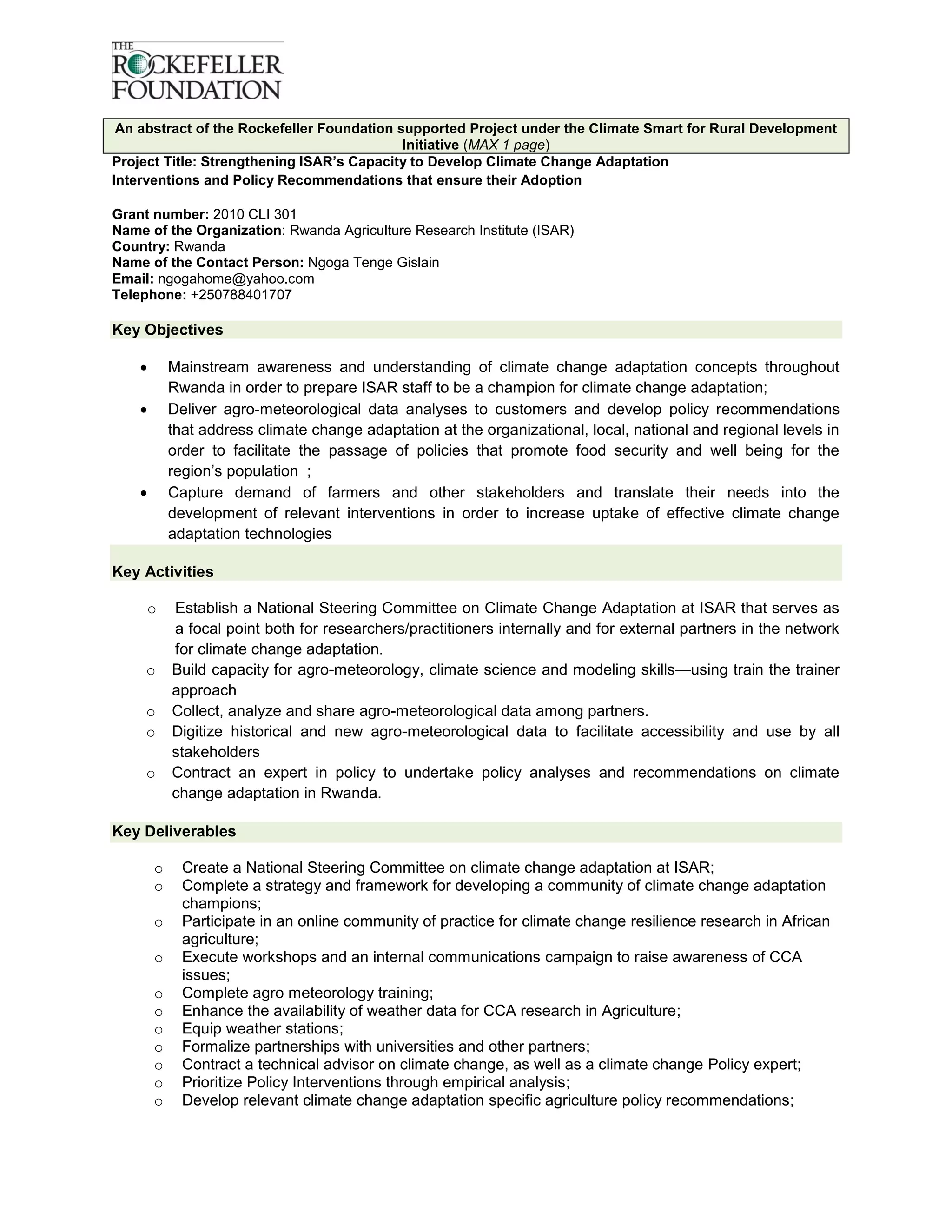 Institut des science agronomique du rwanda isar | PDF