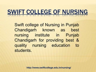 Institute of Nursing in Punjab | Swift College | PPTX