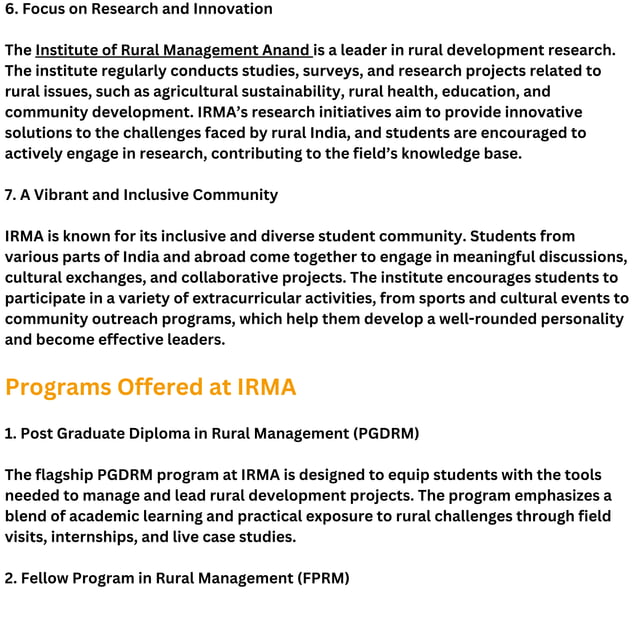 Institute of Rural Management Anand (IRMA) | PDF
