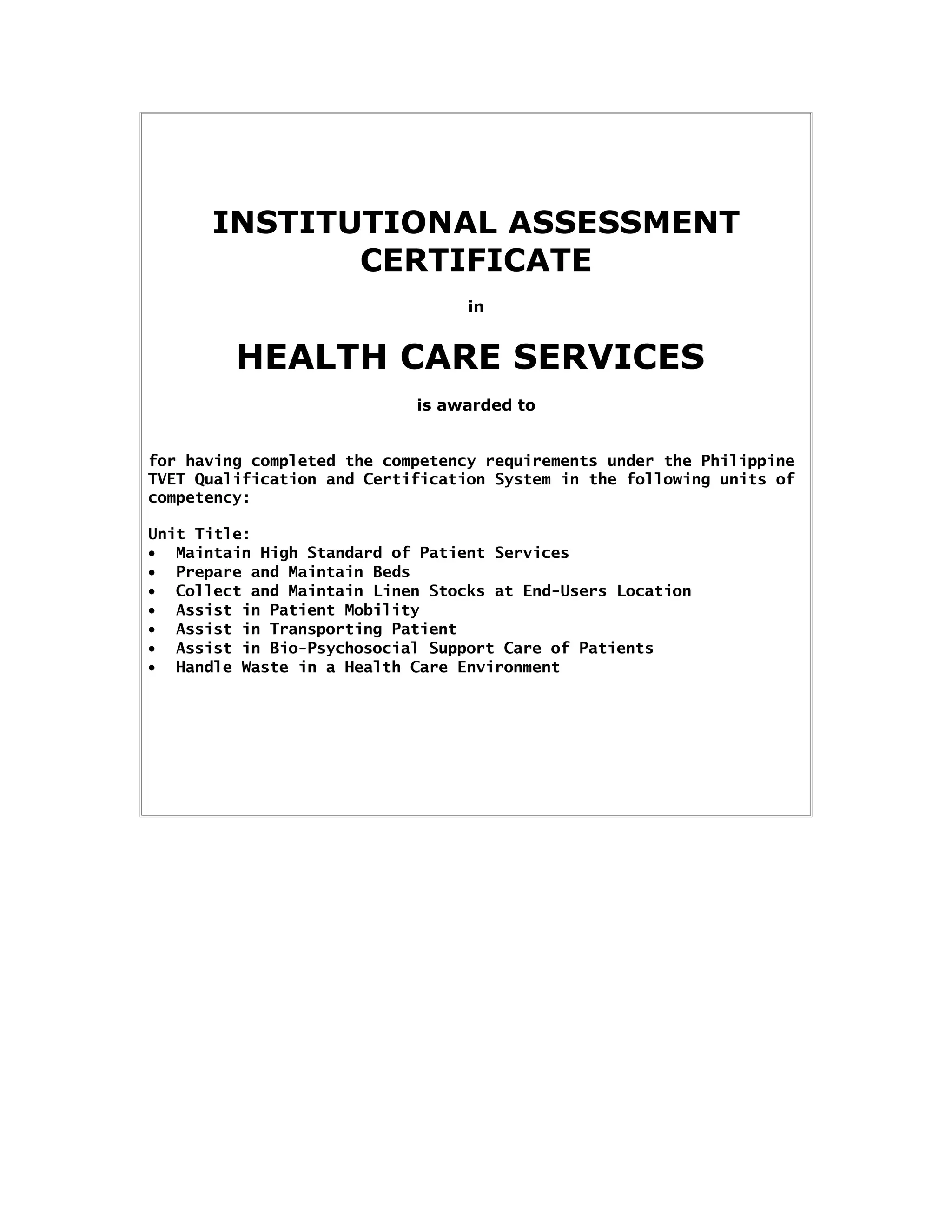 Institutional assessment certificate | DOC