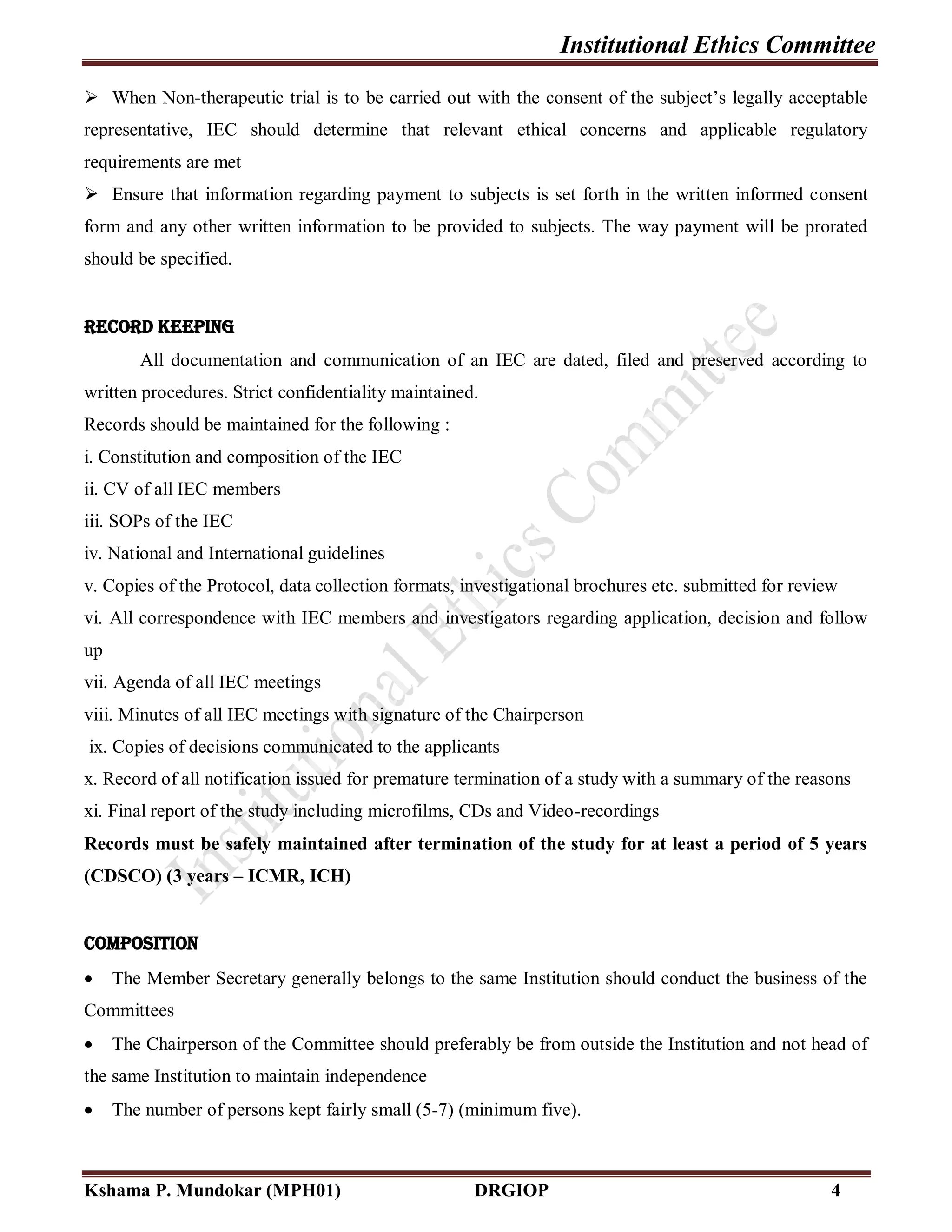 Institutional Ethics Committee Presentation | PDF