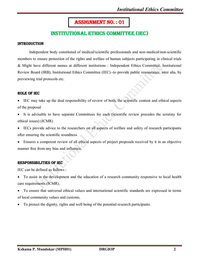 Institutional Ethics Committee Presentation | PDF