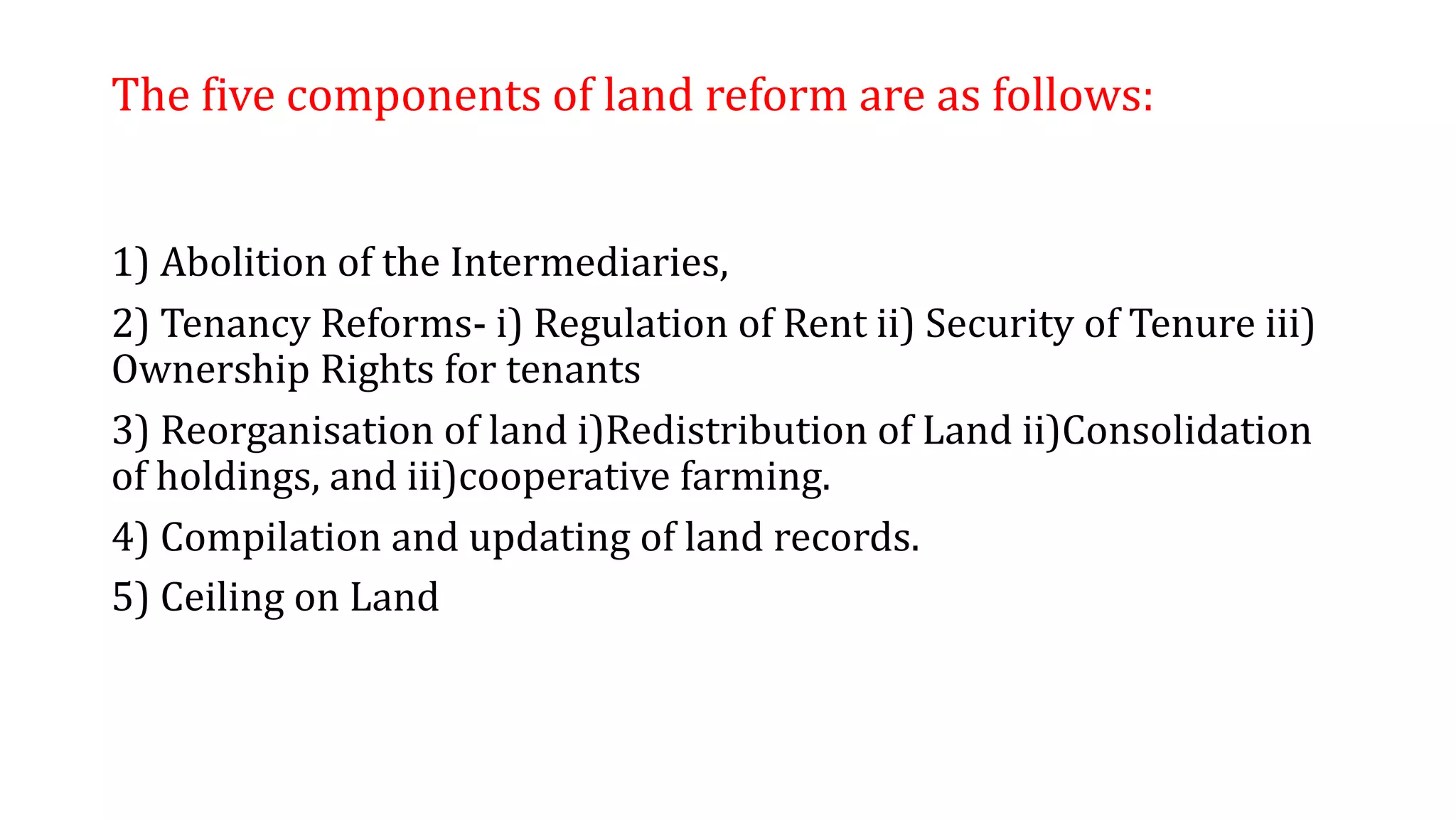 The Institutional framework,Pattern of Asset ownership in agriculture ...