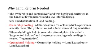 The Institutional framework,Pattern of Asset ownership in agriculture ...