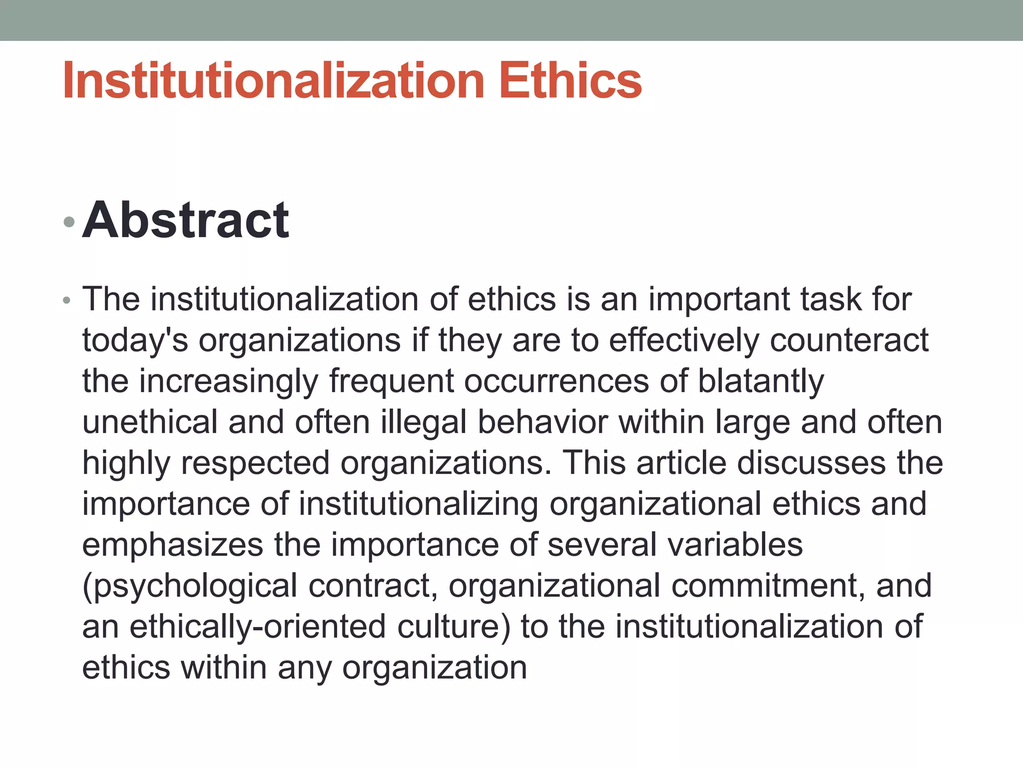 Institutionalization ethics | PPTX
