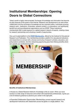 Institutional Memberships: Opening Doors to Global Connections | PDF