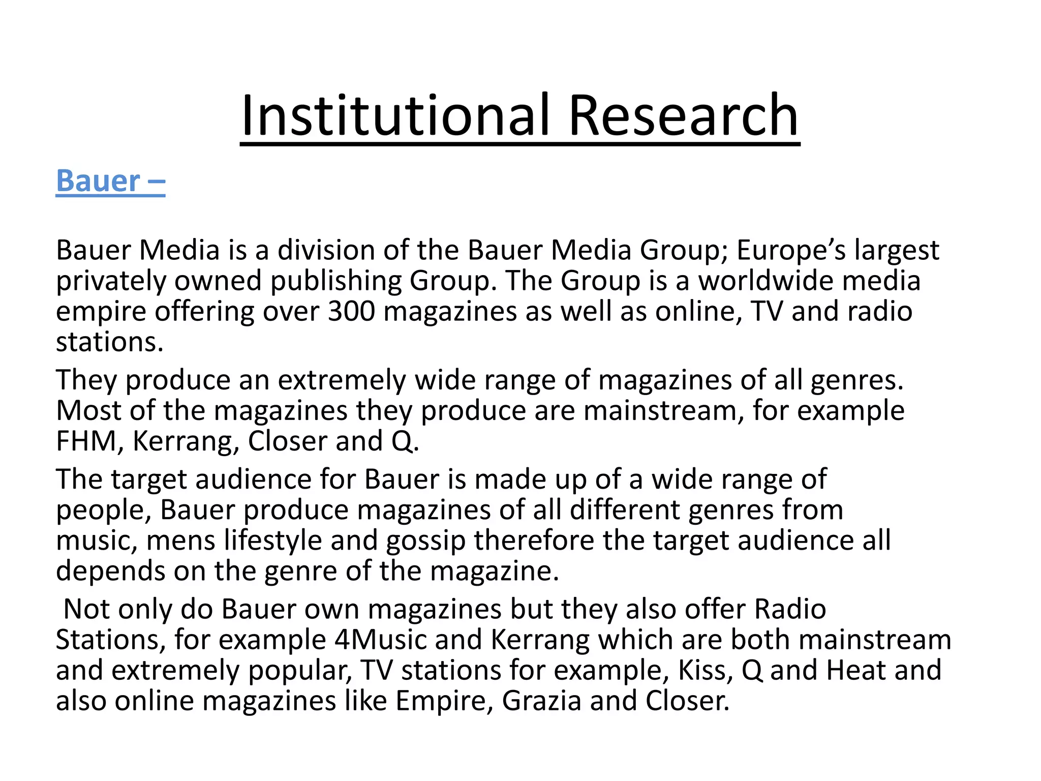 Institutional research powerpoint | PPTX | Media Industry | Industries
