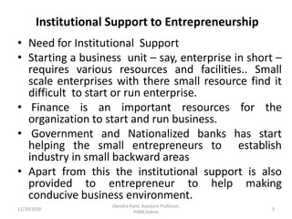 Institutional support to entrepreneurship | PPTX