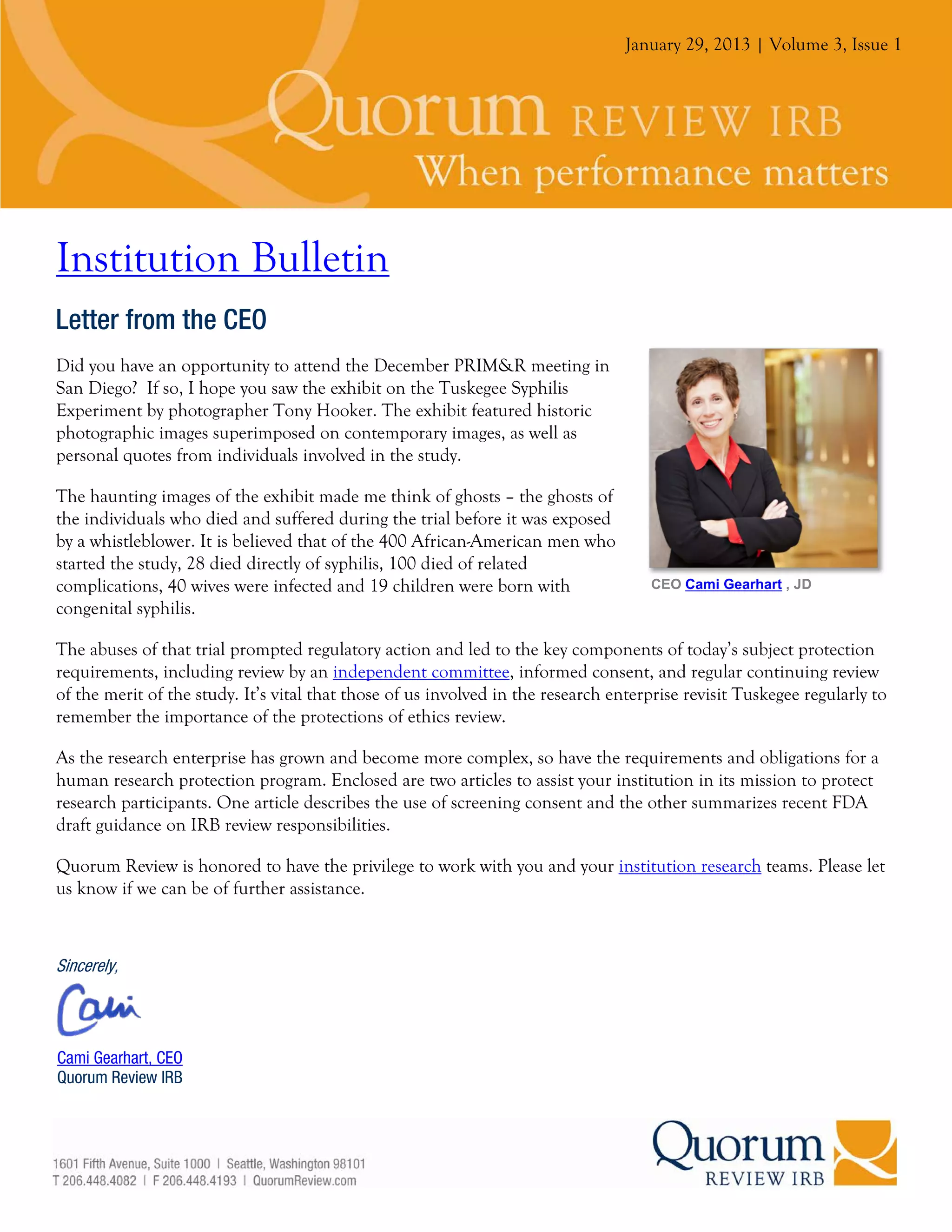 Quorum Review Institution Bulletin v3, iss1 | PDF