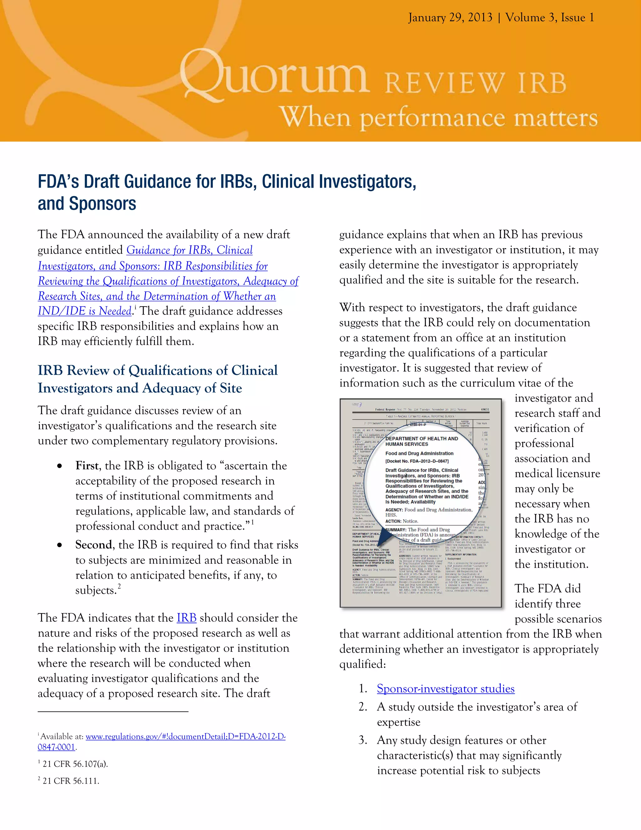 Quorum Review Institution Bulletin v3, iss1 | PDF