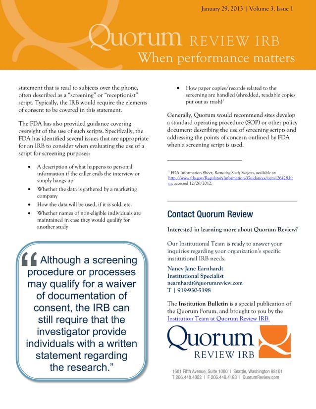 Quorum Review Institution Bulletin v3, iss1 | PDF