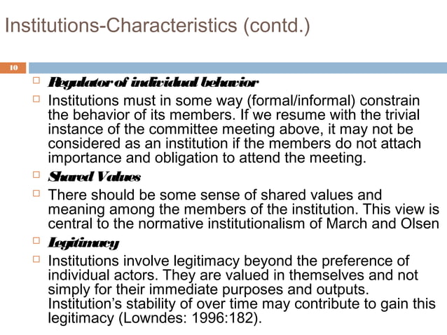 Institutions and institutional theory | PPT
