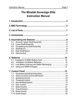 Instruction Manual Minelab Sovereign Elite Metal Detector English ...