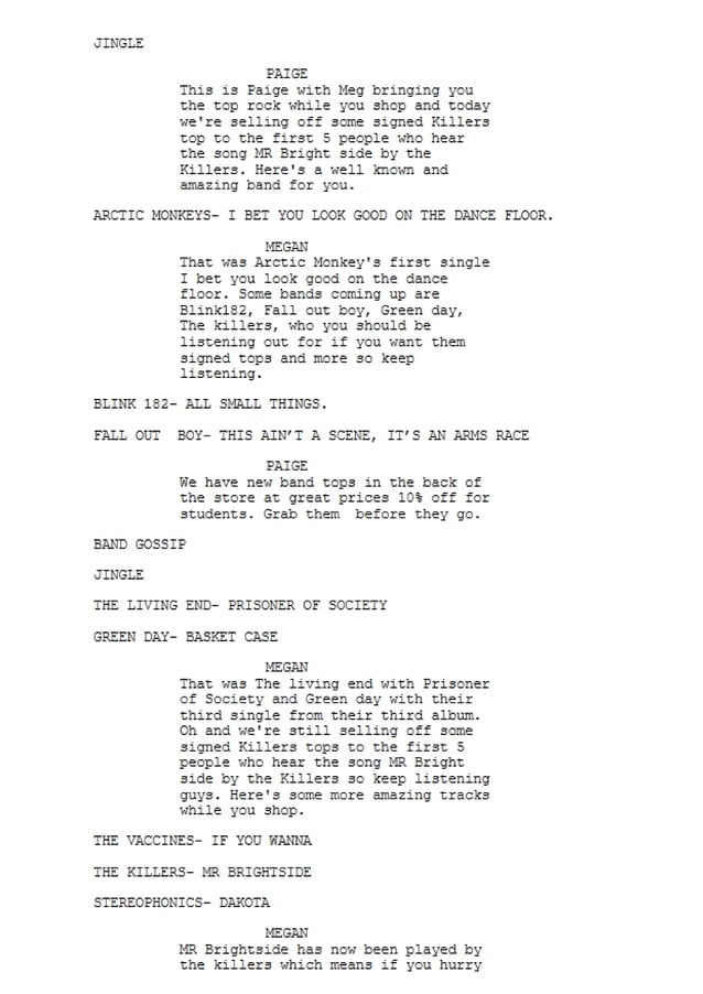 Instore radio script | DOCX